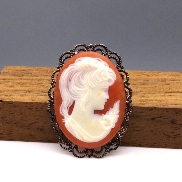 Jewelry | Vintage Elegant Lady Cameo Brooch Lapel Pin With Fligree ...
